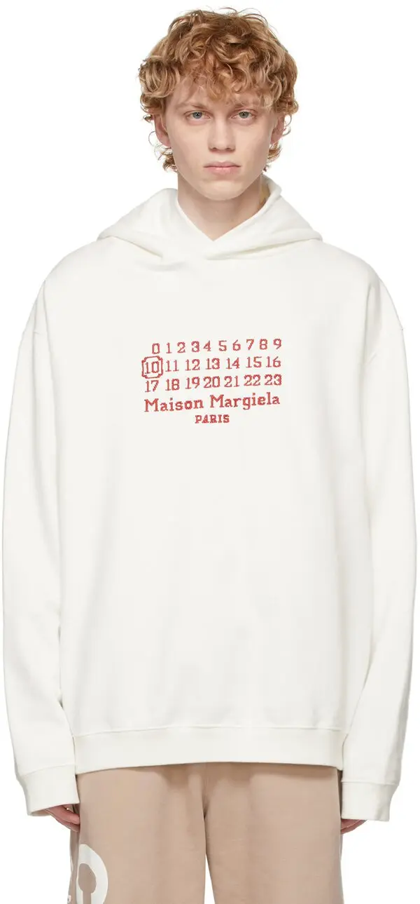 Maison Margiela Grey Numbers Logo Hoodie In 101 Off White - 66
